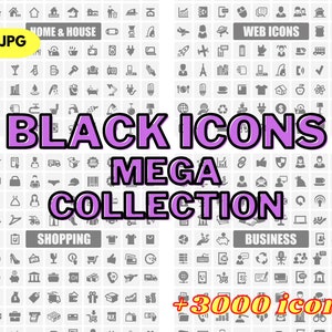 Black Icons Mega Collection | 3000+ Icons | EPS JPG | Icon Bundle Pack ...
