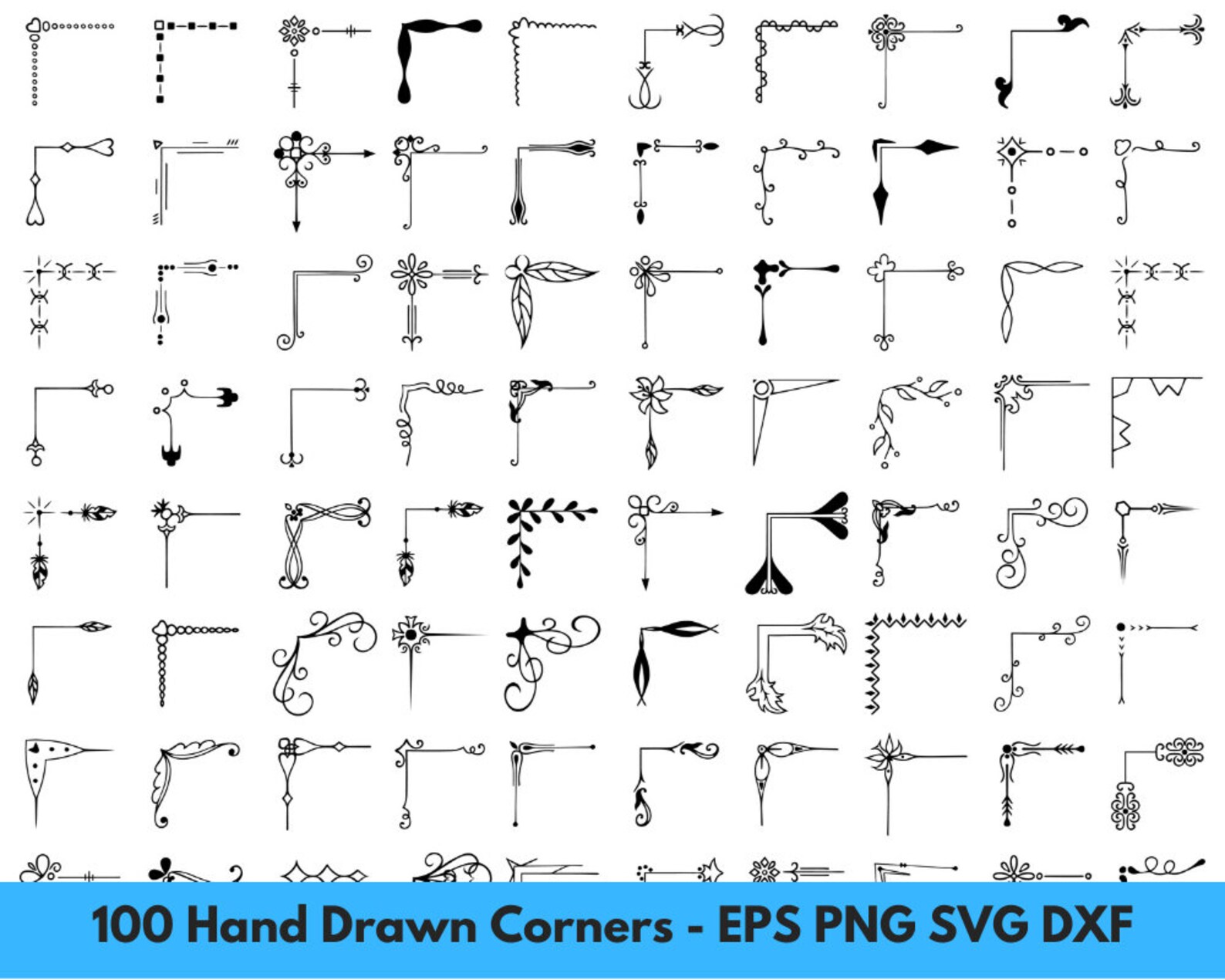 Hand Drawn Corners and Borders Ornate Corners and Borders Eps Png Dxf ...