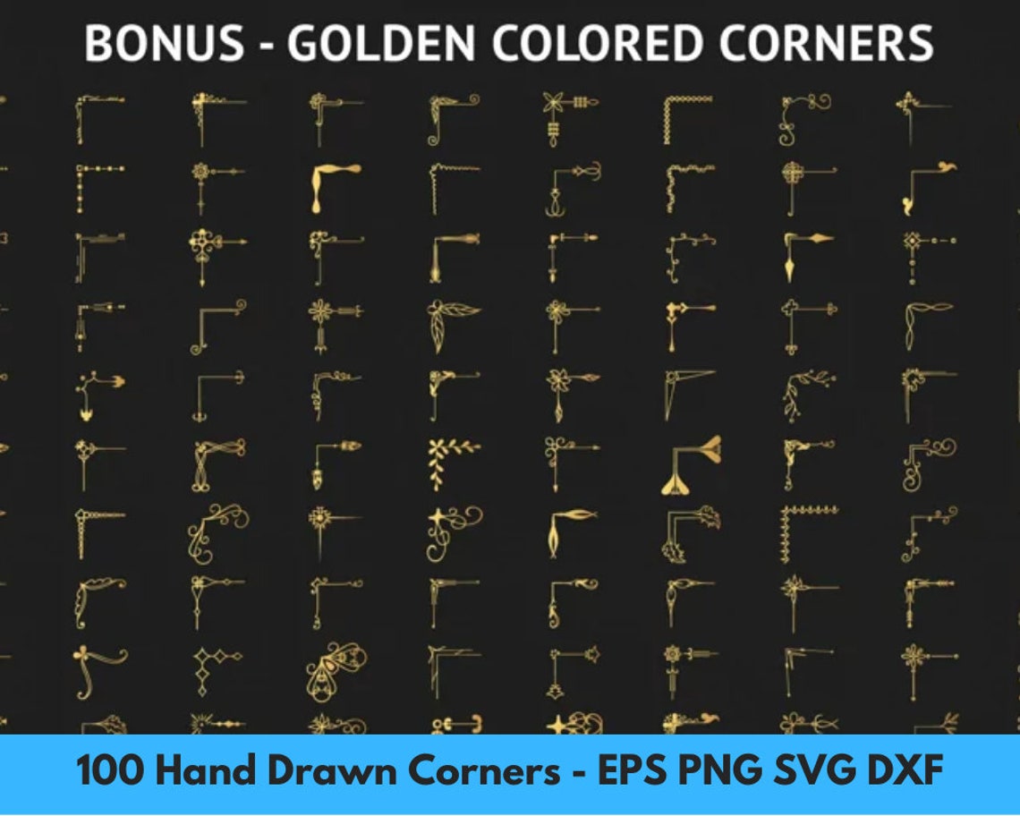 Hand Drawn Corners and Borders Ornate Corners and Borders Eps Png Dxf ...