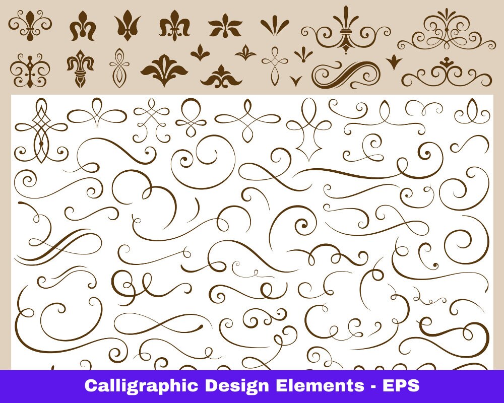 Decorative Set of Calligraphic Design Elements - EPS - Instant Download ...