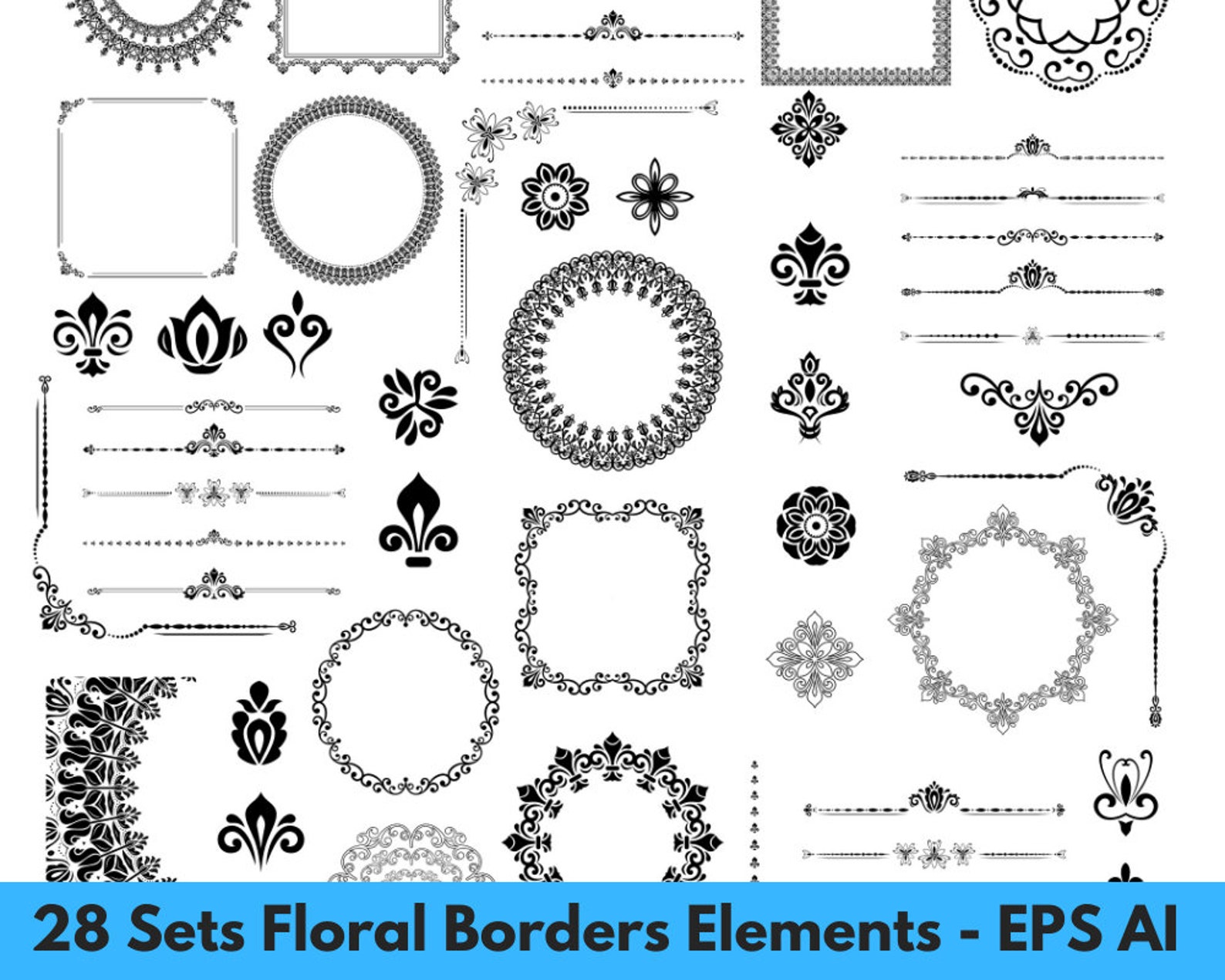 Floral Borders Elements | Decorative EPS Ai Design Elements Bundle ...