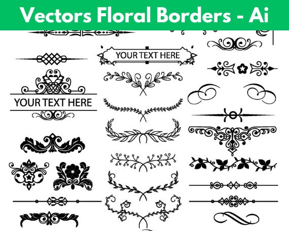 Vectors Floral Borders Elements | Digital Decorative Frames | Ai Tiff ...