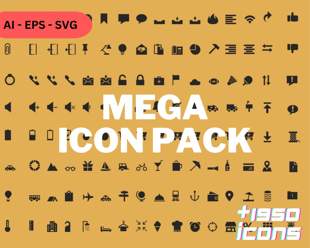 Mega Icon Pack | 1950+ Icons | Ai EPS SVG | Icon Bundle Pack | Instant Download - Etsy