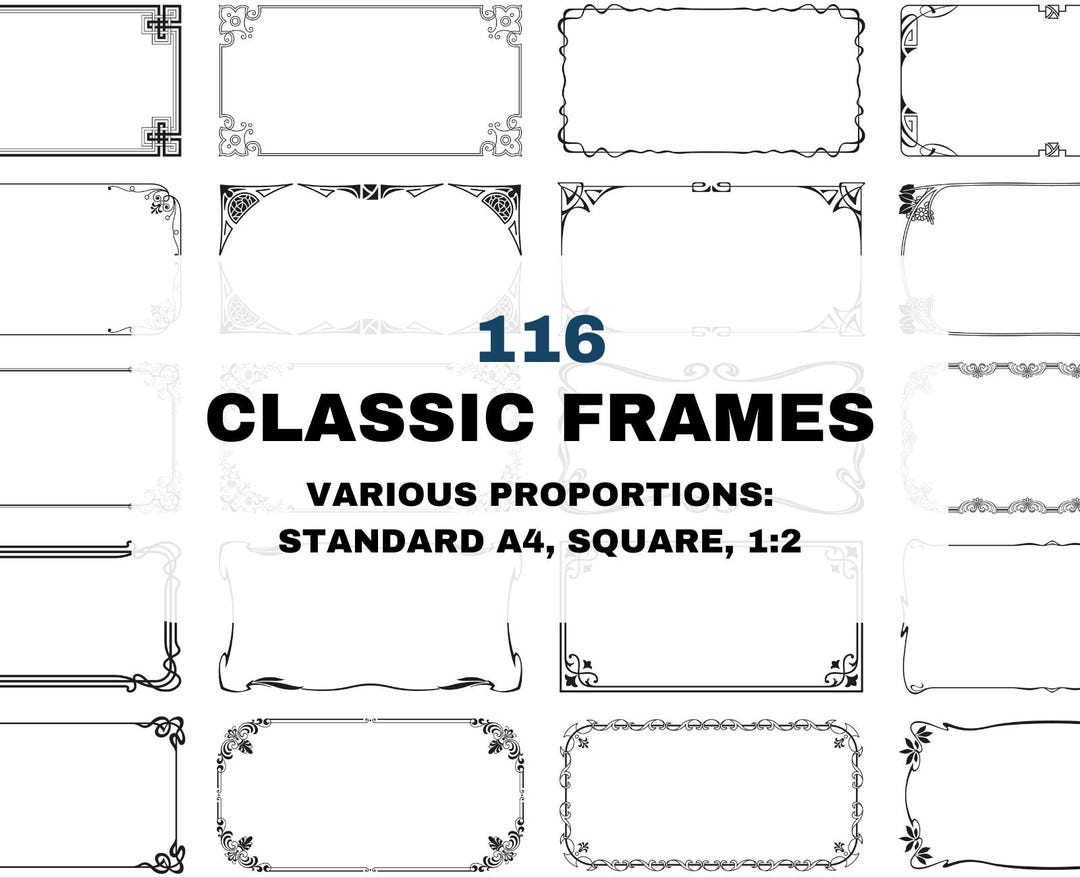 Classic Borders Clipart, Ornamental Frame Borders PNG EPS AI, Vintage ...