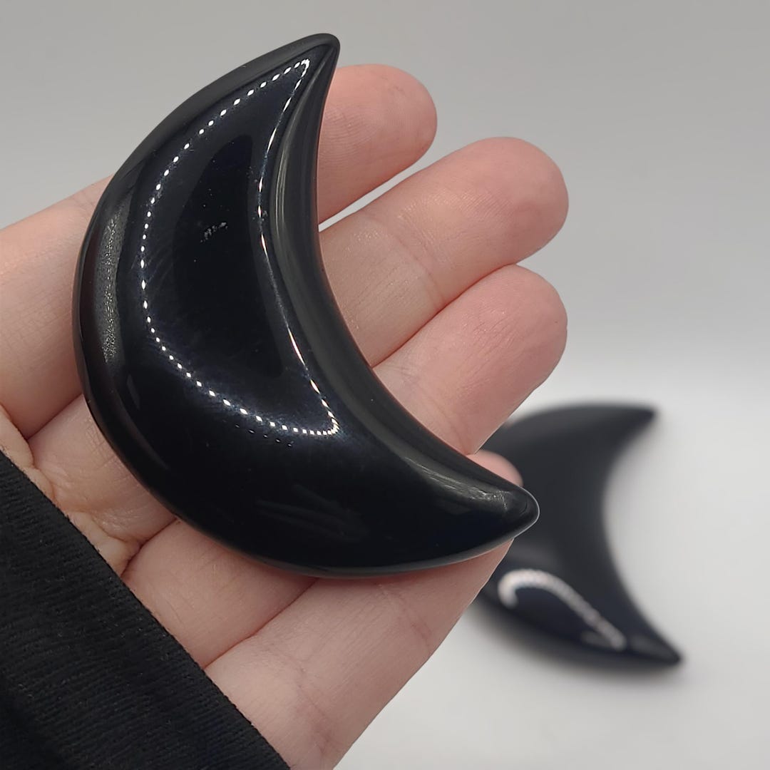 Black Obsidian Moon – Protection & Grounding Crystal, Crescent Moon ...