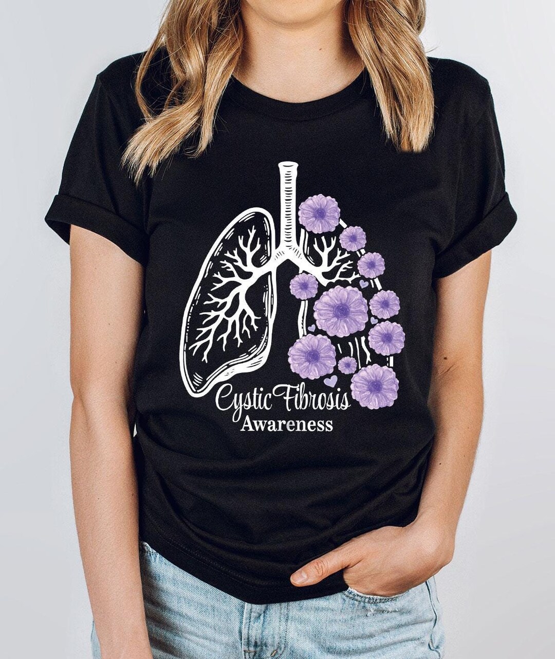 Cystic Fibrosis Shirt, Floral Cystic Fibrosis Gift, Floral Lung Graphic Shirt, Invisible Illness ...