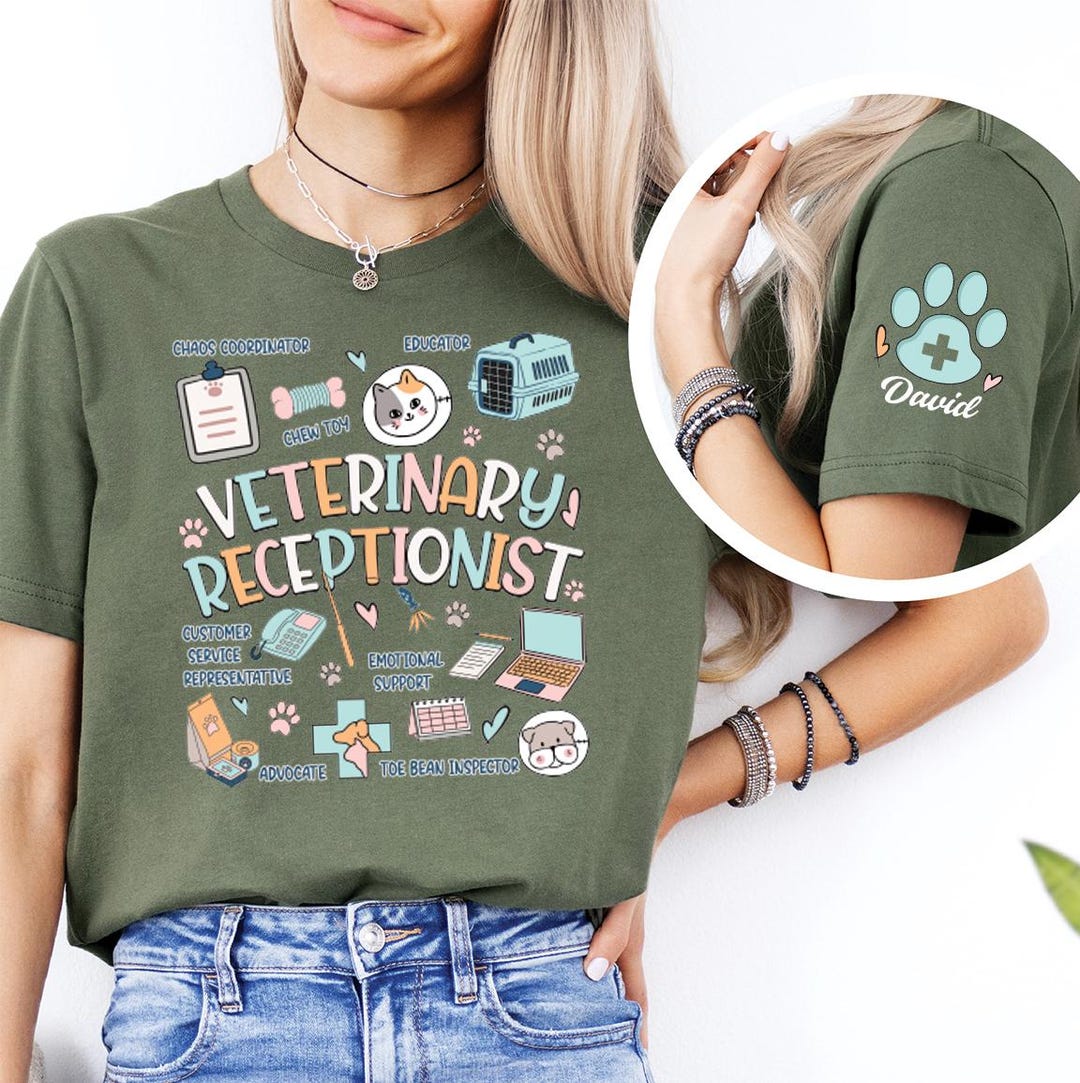 Veterinary Receptionist Shirt With Custom Name on the Sleeve, Custom ...