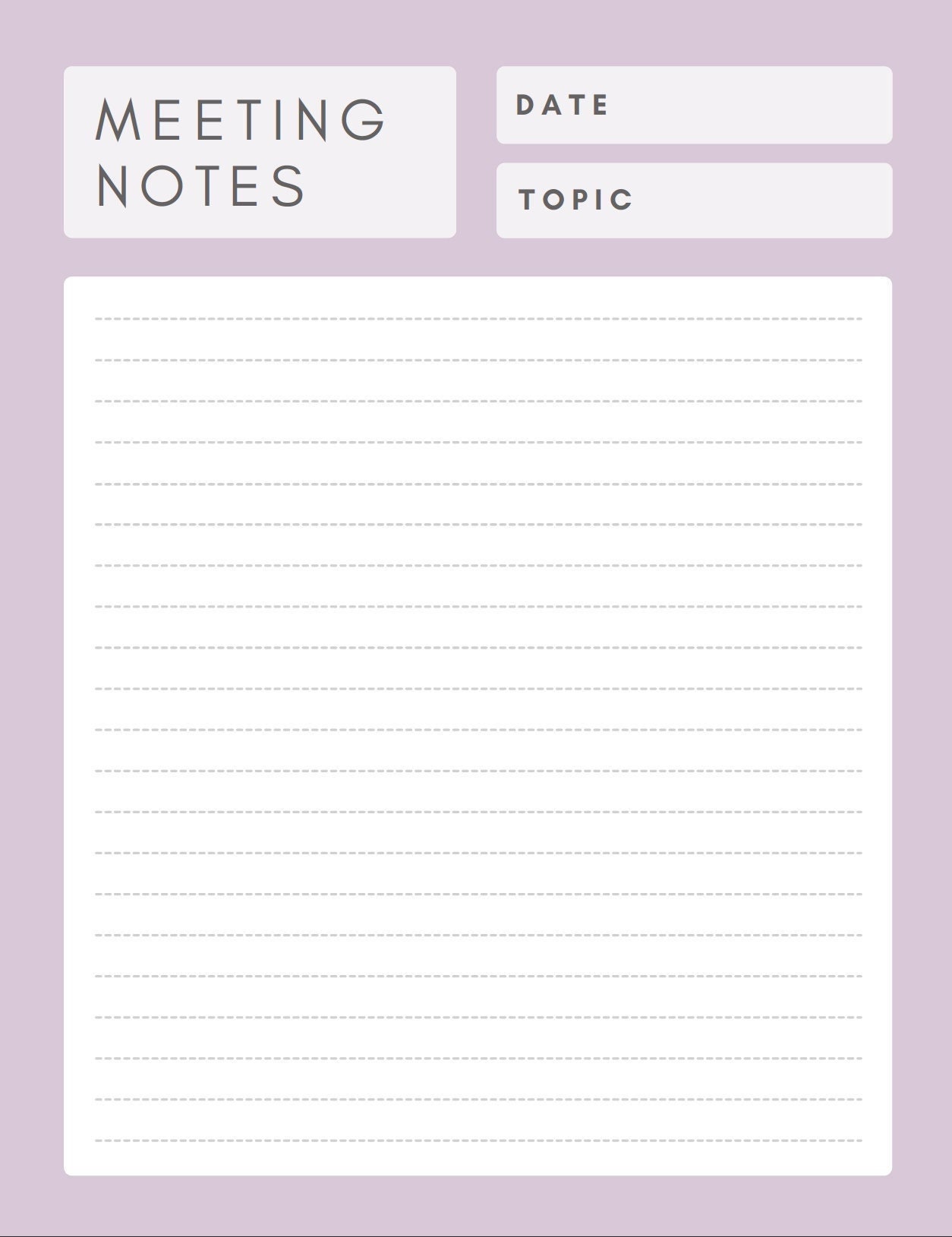 Meeting Notes Page Printable Lilac Customizable - Etsy