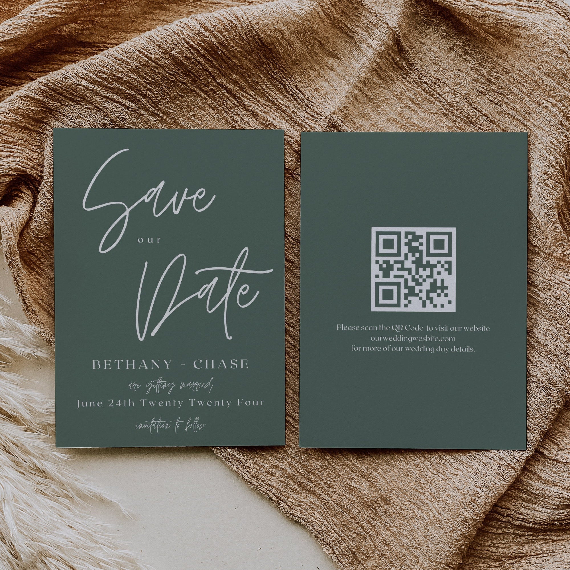 Sage Wedding Save the Date Template Canva, Printable Save the Date With ...