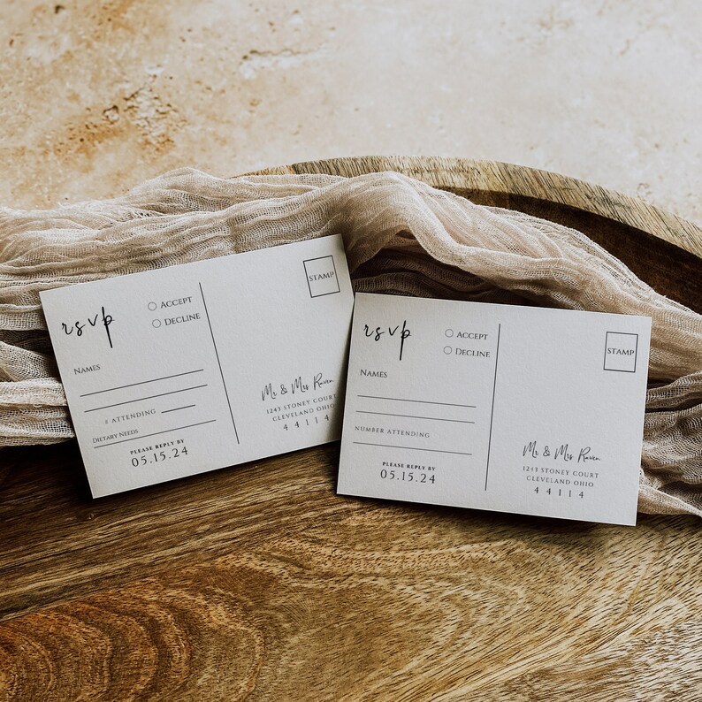 QR Code RSVP Postcard Minimalist Wedding Reply Card (Download Now) - Etsy