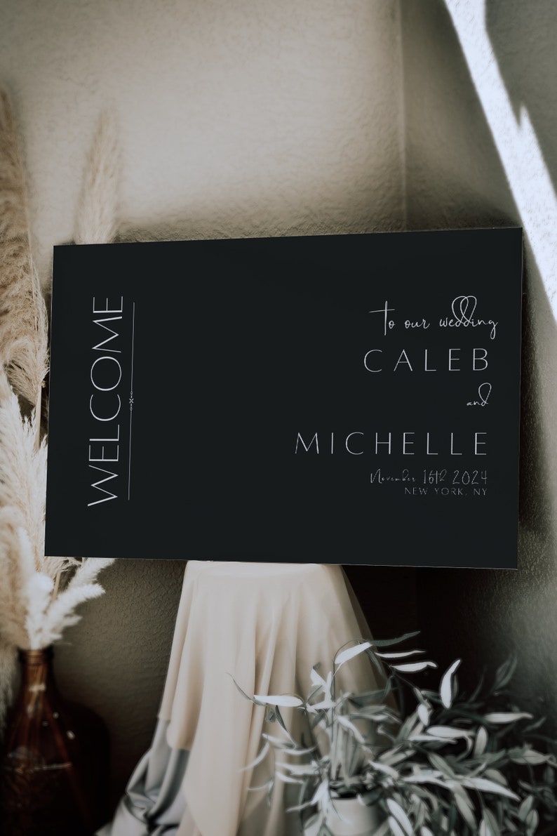 Black Wedding Welcome Sign, Minimalist Welcome Wedding Sign, Script ...