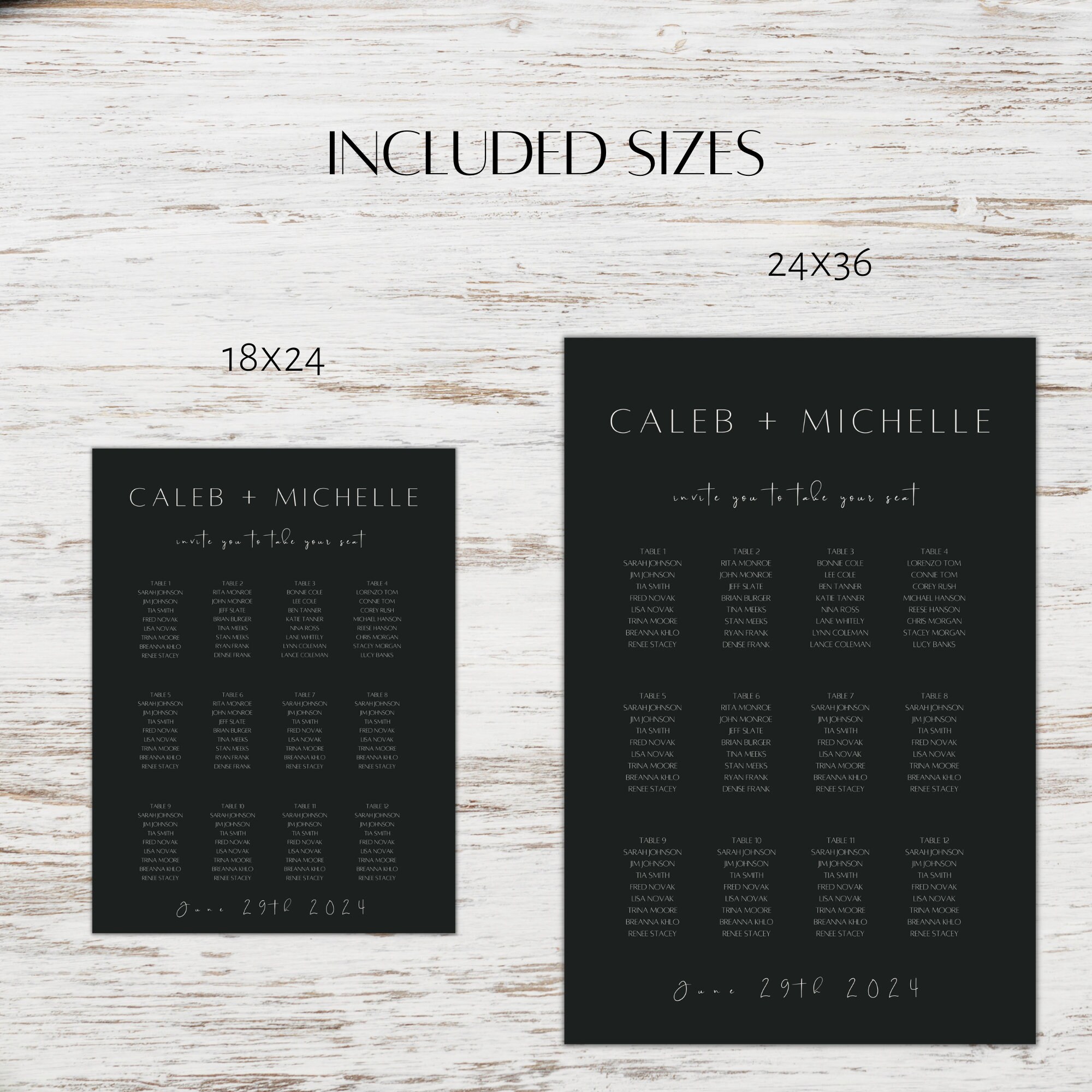 Black Seating Chart Template, Modern Editable Instant Download Seating ...