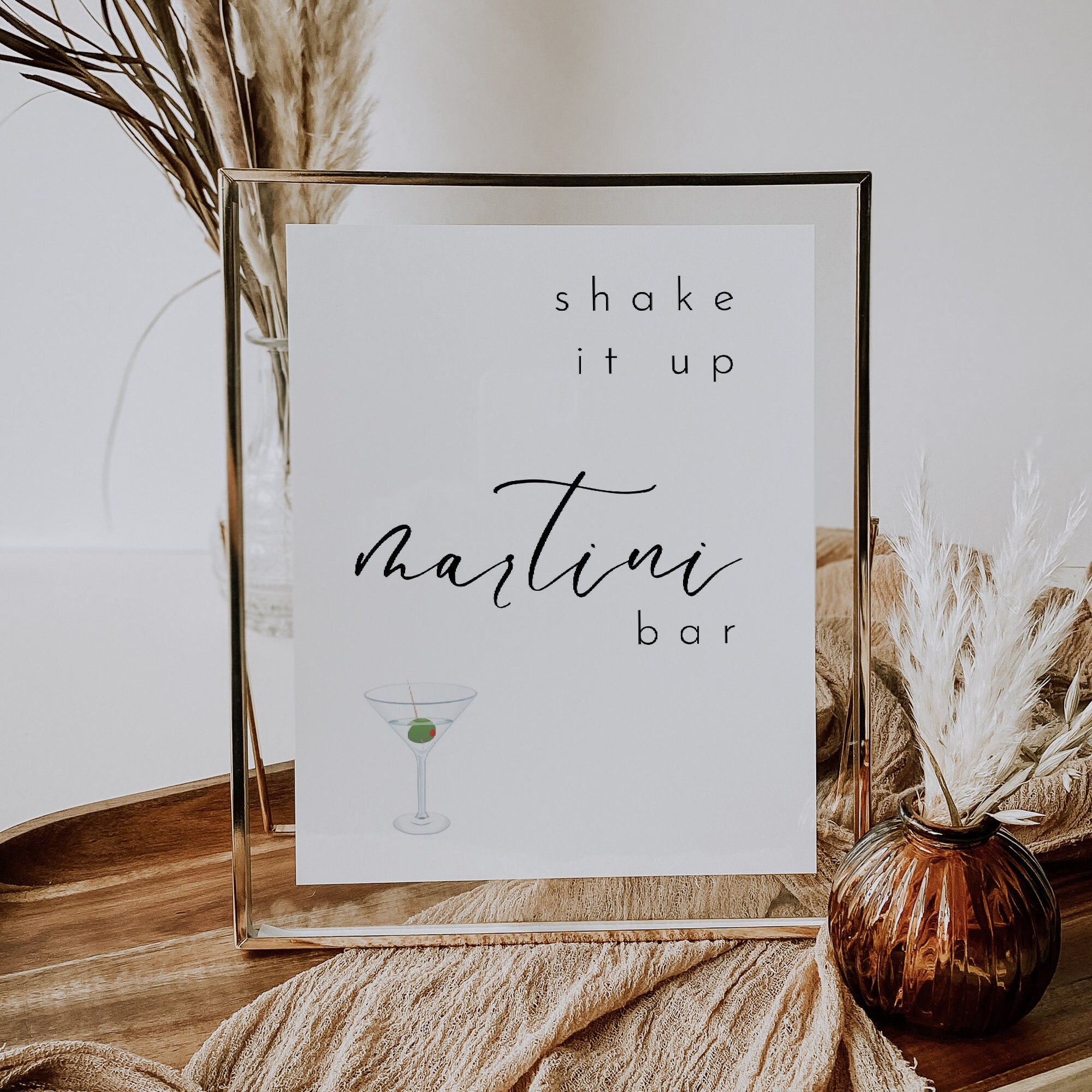 Minimalist Martini Bar Sign, Modern Martini Bar Shake It up Sign ...