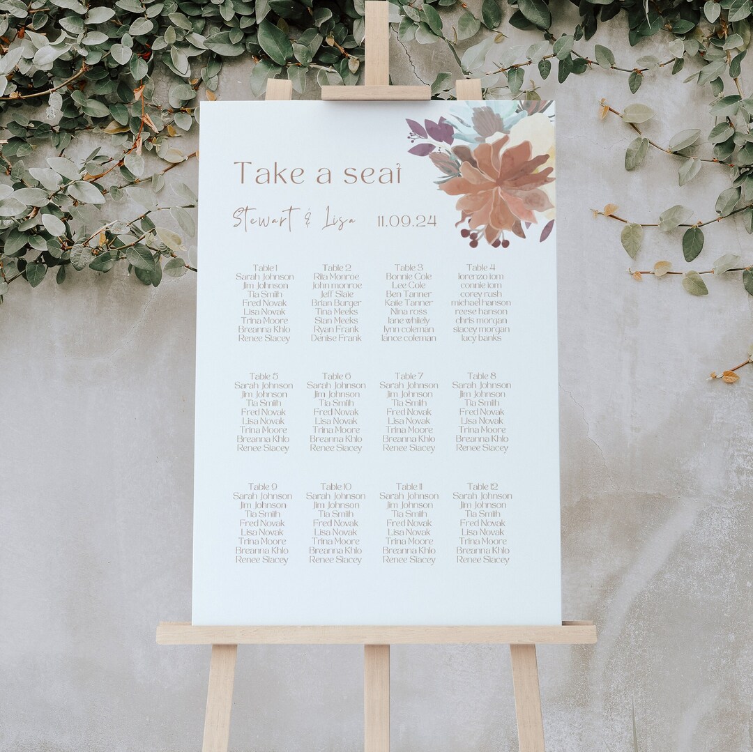 Printable Seating Chart Template, Boho Wedding Seating Sign, Instant ...