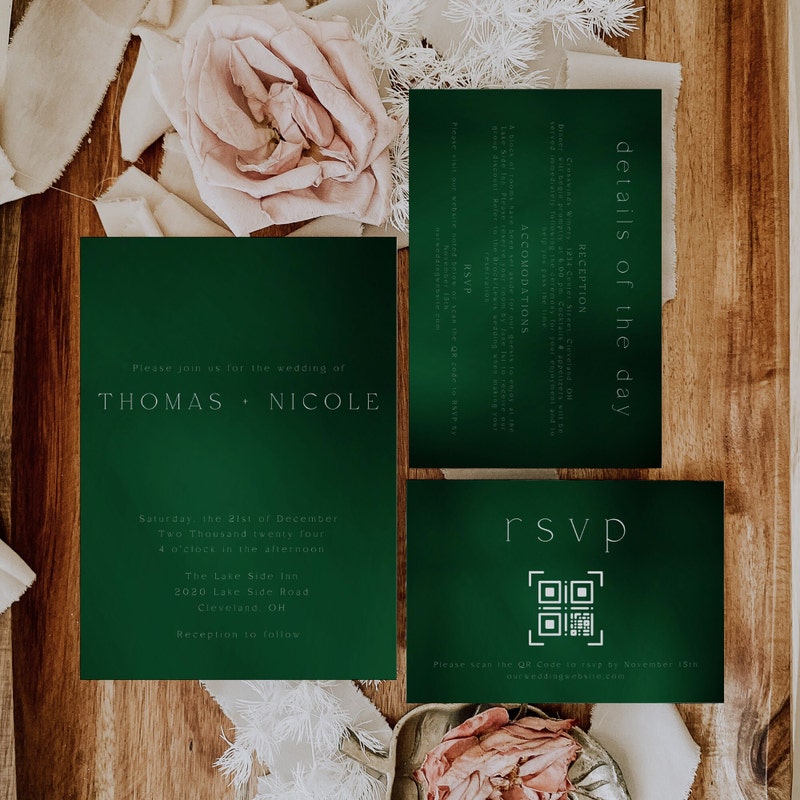 Dark Green Wedding Invitations - Etsy
