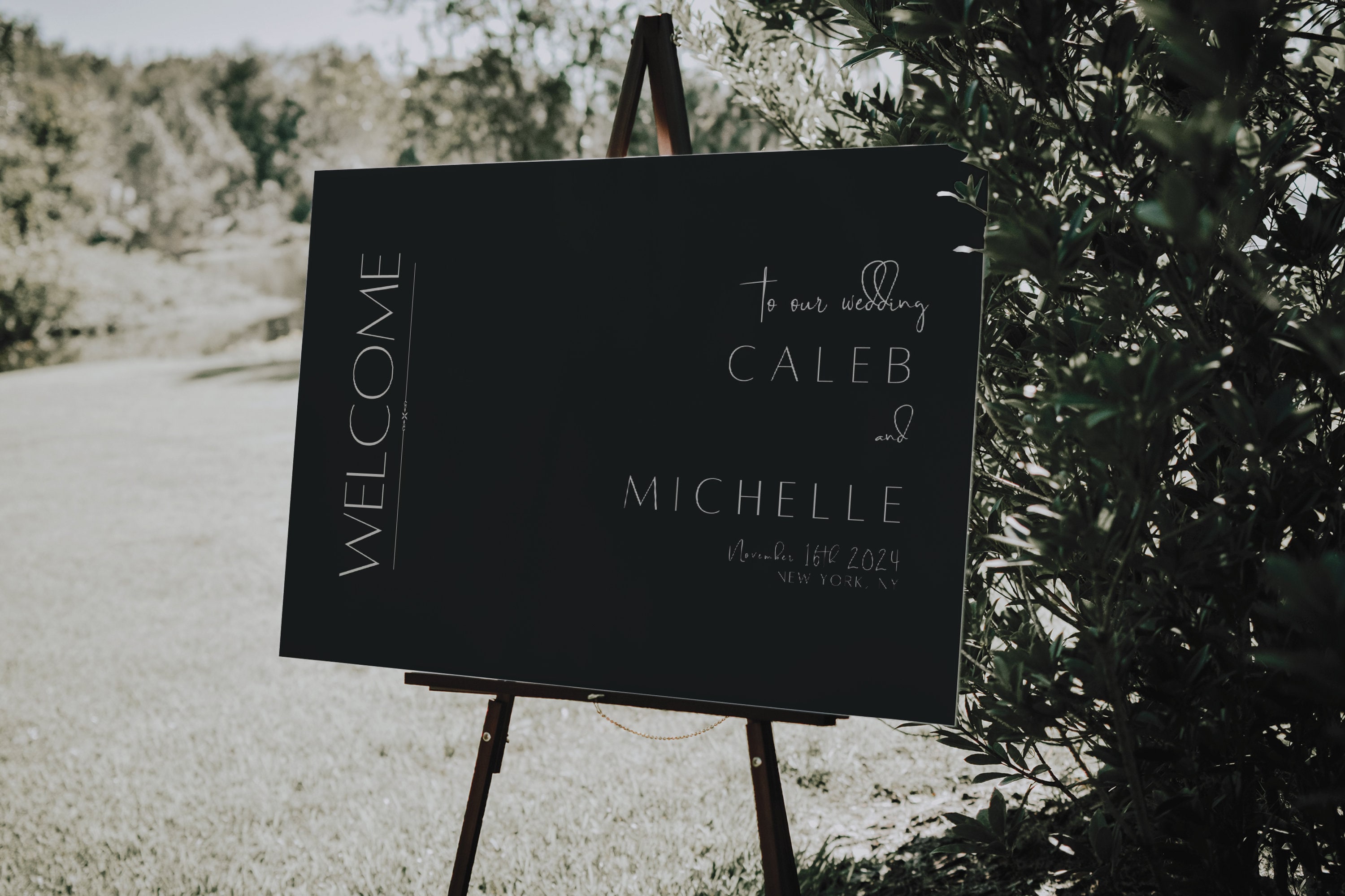 Black Wedding Welcome Sign, Minimalist Welcome Wedding Sign, Script ...