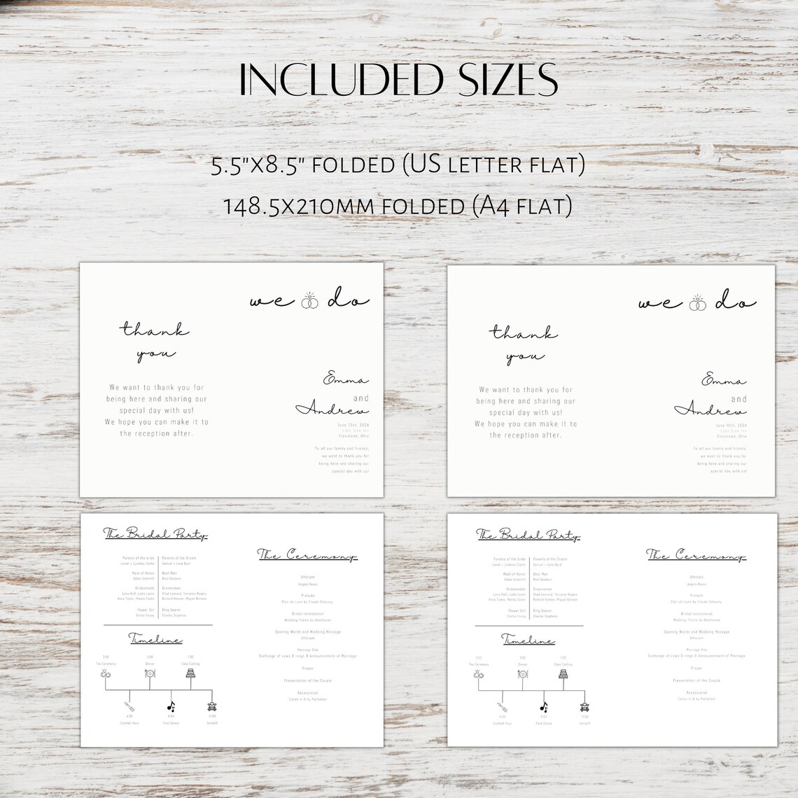 Printable Church Program Wedding Folded Canva Template - Etsy
