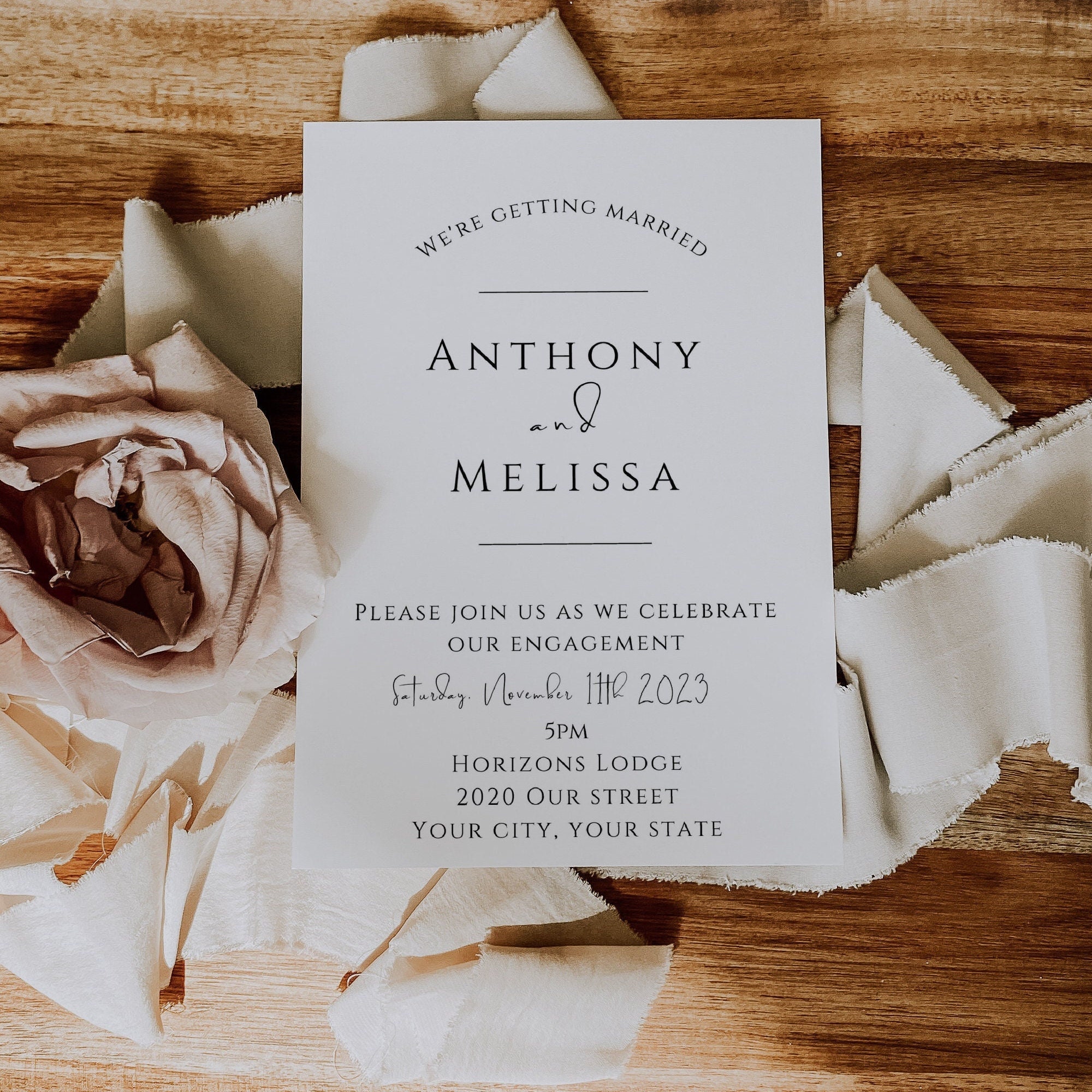 Printable Engagement Photo Invitation, Minimalist Engagement ...