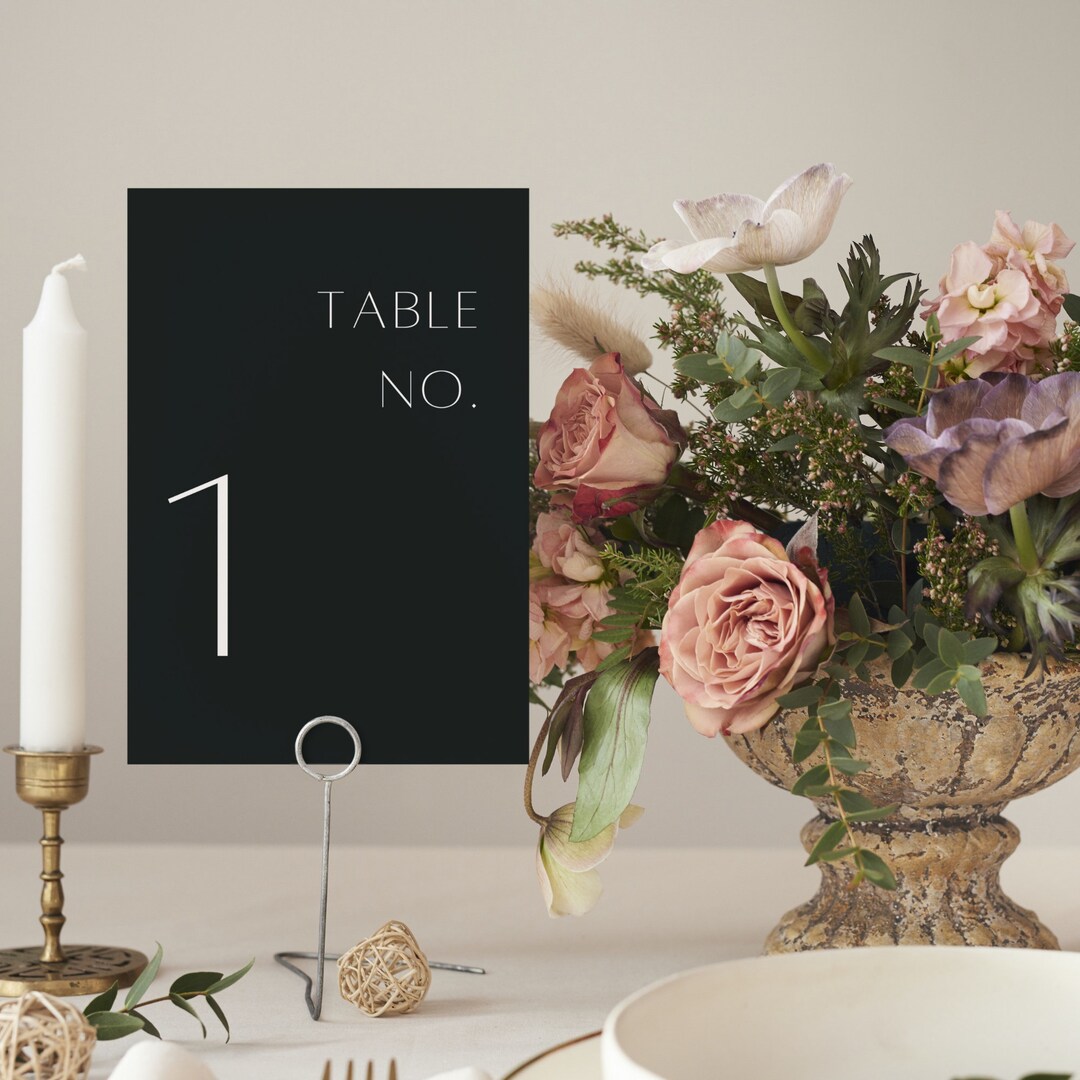 Modern Black Table Numbers Template, Wedding Table Numbers, Minimalist ...