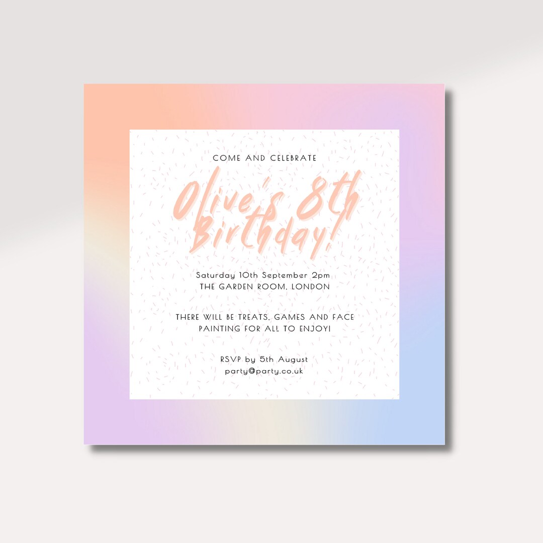 8th Birthday Digital Invitation, Children's Personalised 8th Birthday ...