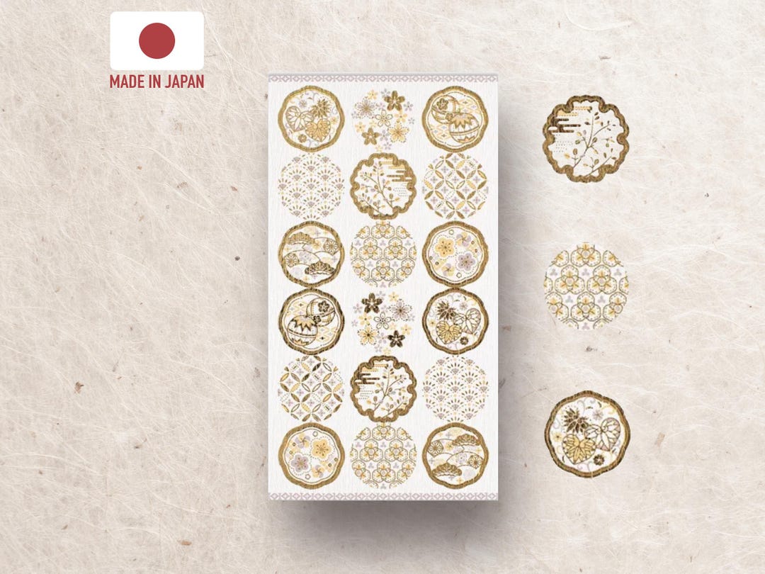 Traditional Japanese Patterns Sticker Sheet - Washi Paper With Gold ...