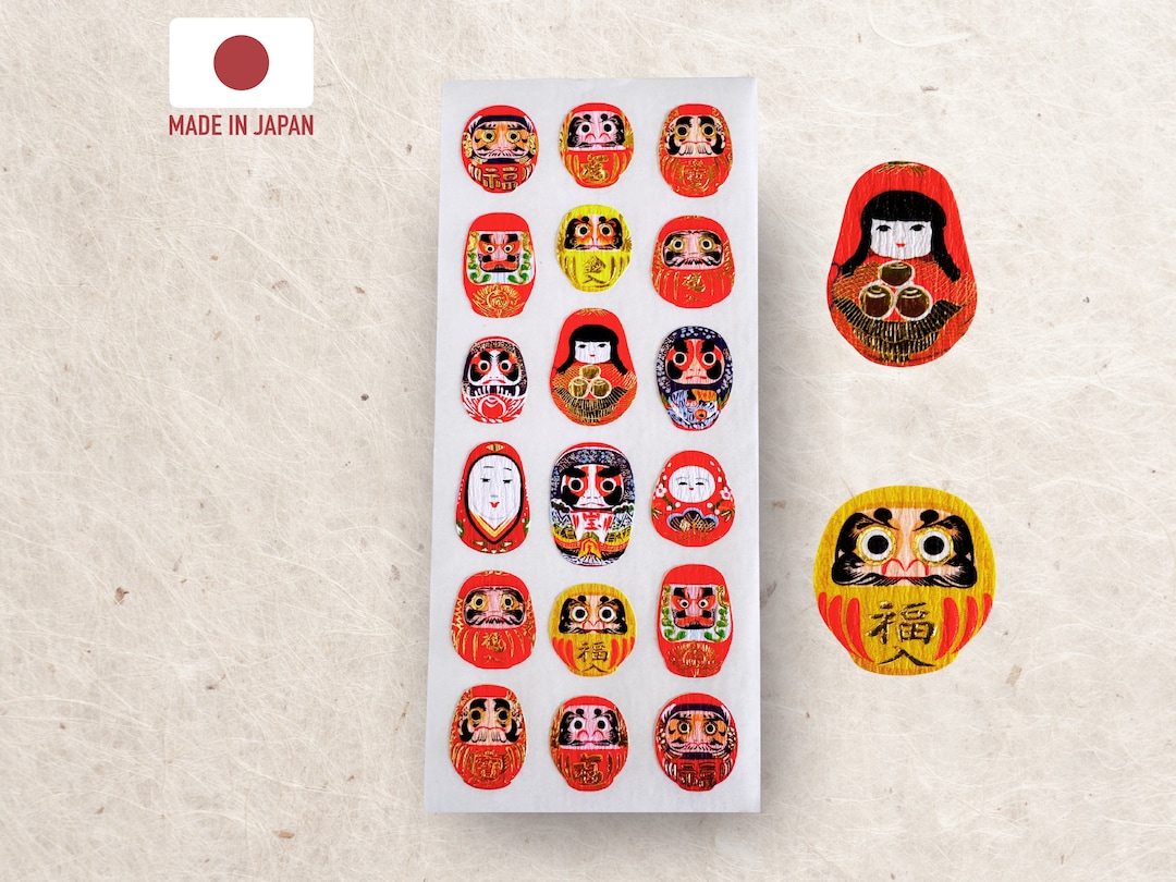 Daruma Stickers - Washi-style Crepe Paper With Gold Accents - Etsy