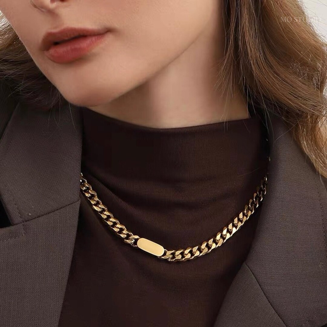 Gold Chunky Chain Chocker, Heavy Gold Chain Necklace, Thick Chain ...