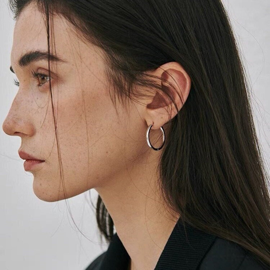 Silver Small Hoop Earring, 25mm Chunky Silver Hoop Earring, Chic Thin ...