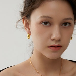 18K Gold Teardrop Earrings , Raindrop Earrings, Gold Bean Stud Earrings, Statement Bean Earrings ...