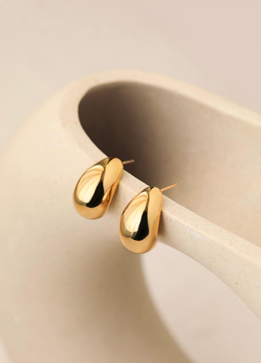 18K Gold Teardrop Earrings , Raindrop Earrings, Gold Bean Stud Earrings, Statement Bean Earrings ...