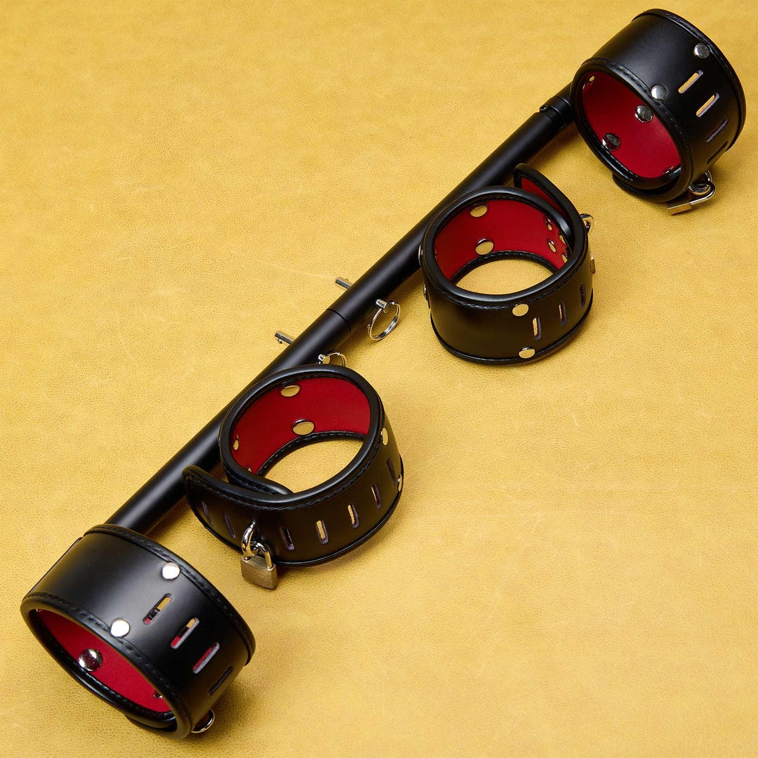 BDSM Stainless Steel Spreader Bar With Leather Wrist Leg Thigh Cuffs ...