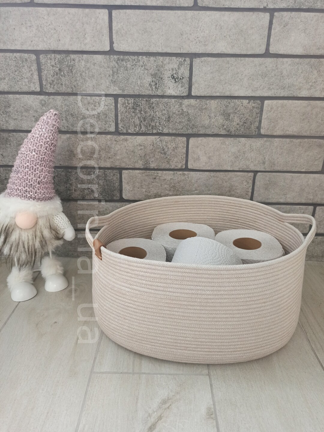 Large Cotton Rope Basket for Storage, Rope Hamper With Handles, Oval ...