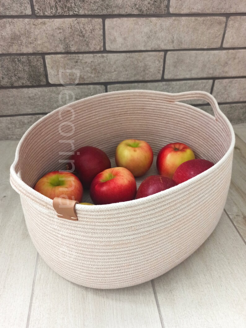 Large Cotton Rope Basket for Storage, Rope Hamper With Handles, Oval ...