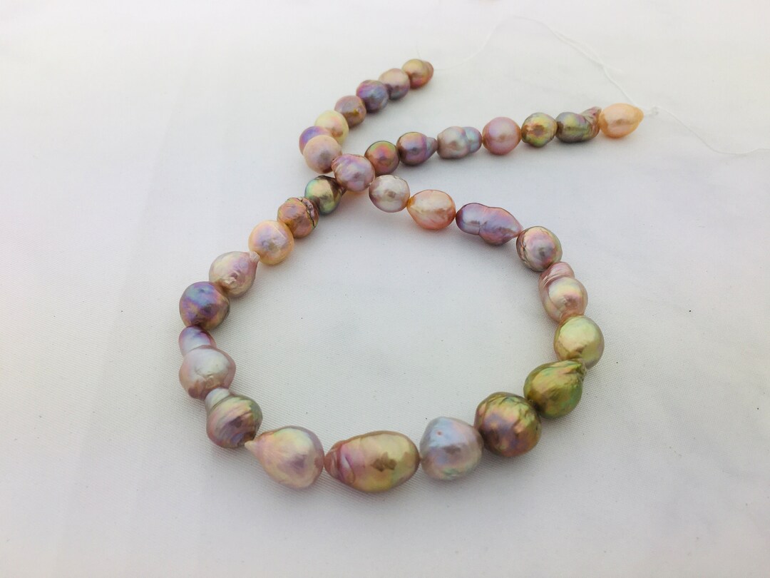 Natural Metallic Green Irregular Pearl Strand,ripple Baroque Pearl ...