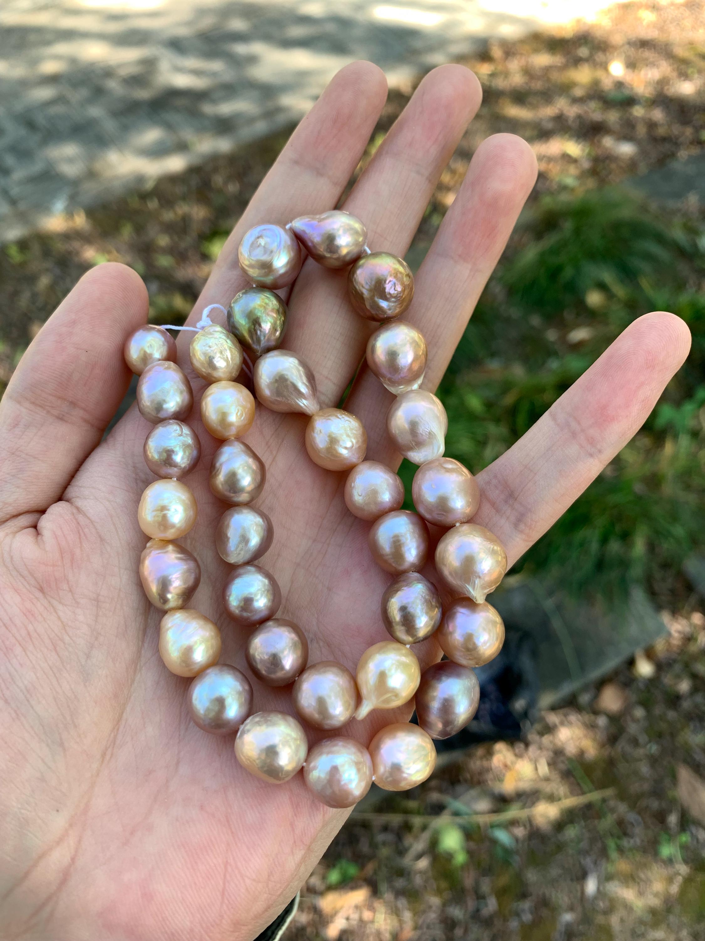 Natural 10-13mm Large Metallic Baroque Loose Pearl Strand With Metallic ...