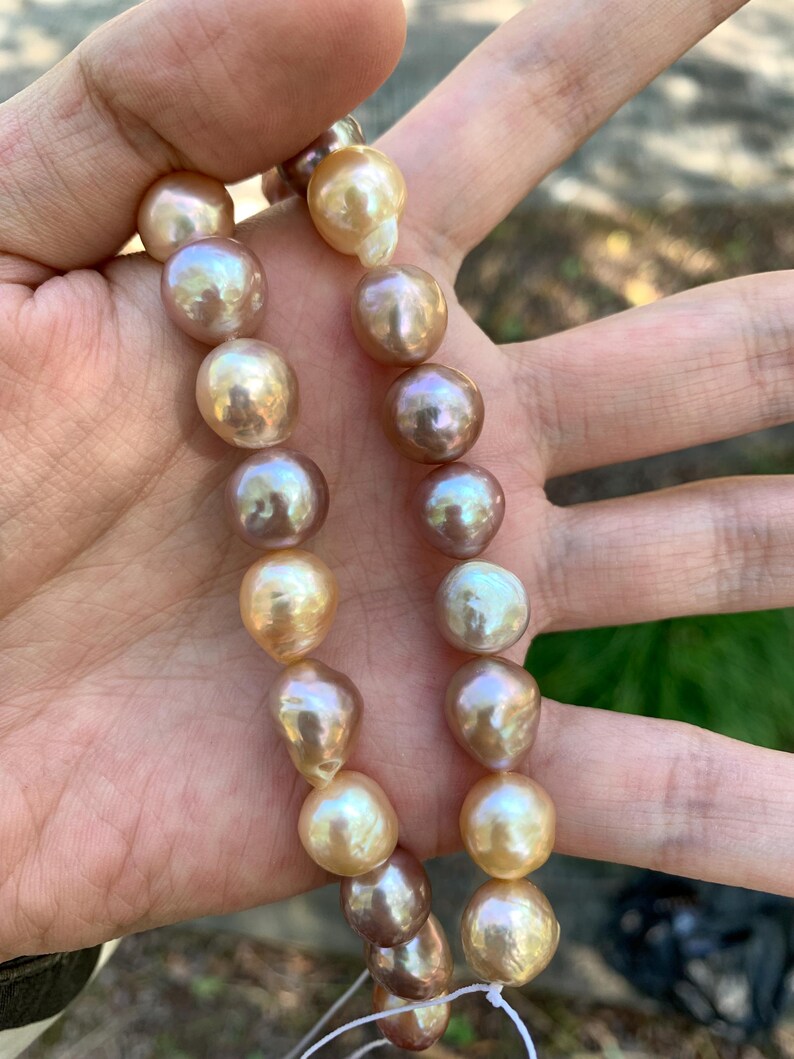 Natural 10-13mm Large Metallic Baroque Loose Pearl Strand With Metallic ...