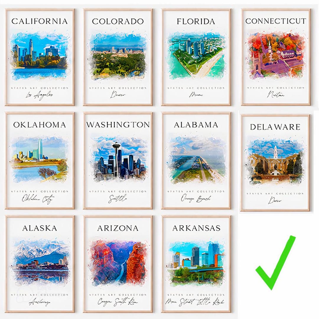 Usa States, Watercolor Style ,colorful Printable States Posters,set of ...