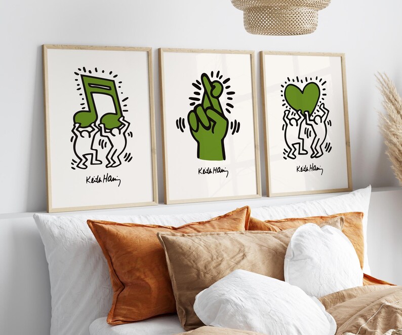 Keith Haring Pop Art Print, Digital Green Exhibition, Colorful Wall Art ...
