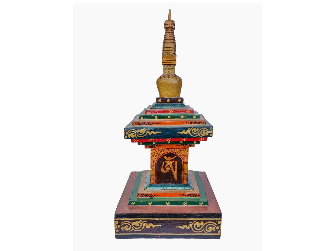 Buddhist Wooden, Statue of Stupa Thangka Color, Painted. Handmade, so ...