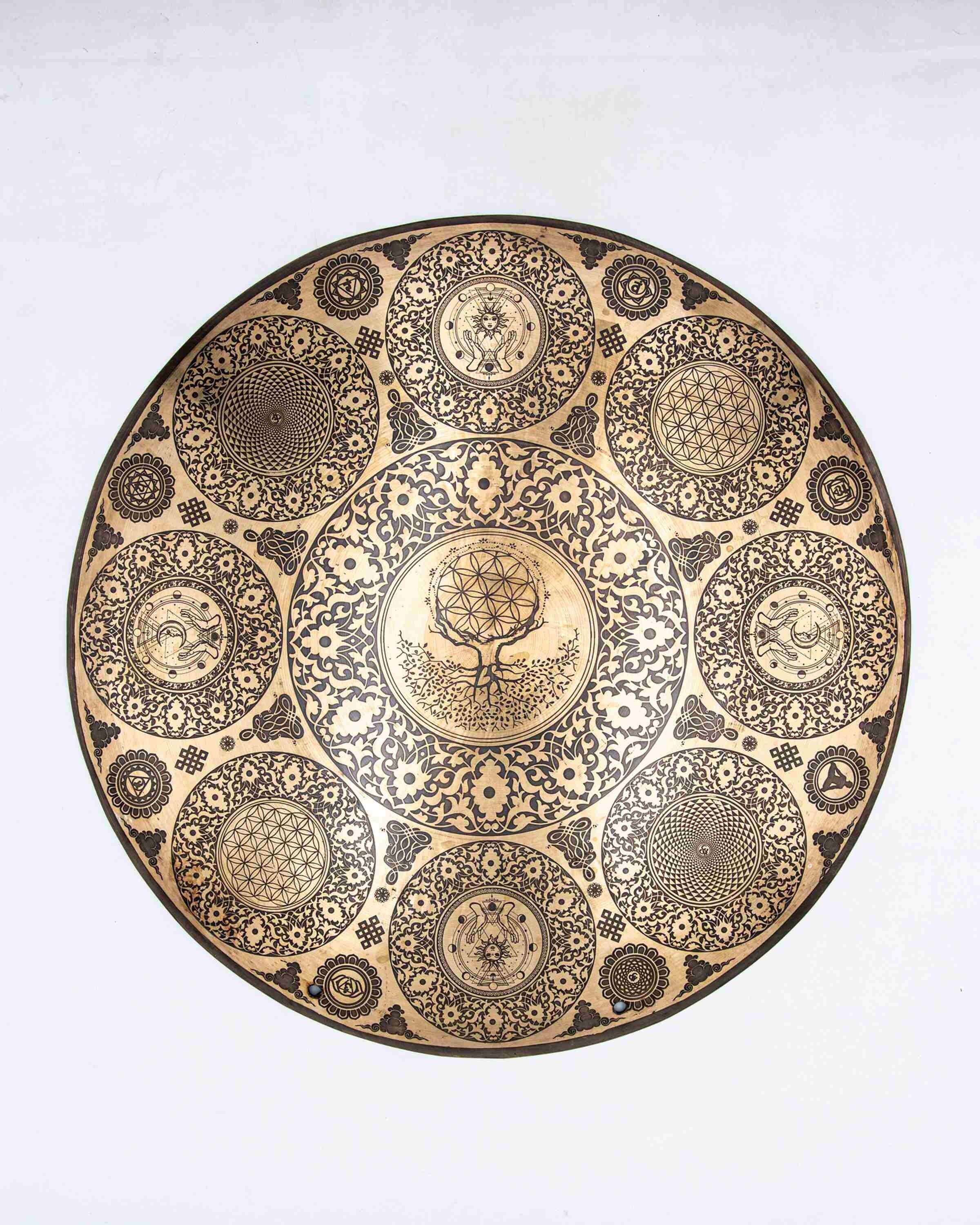 24 Inch, Tibetan Handmade Gongs With Tree at Center Design, Wind Gong ...