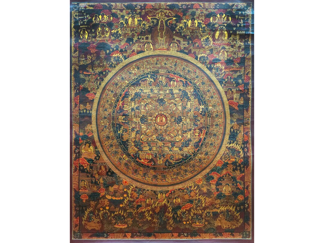 30 Inch, Buddhist Handmade Thangka of Buddha Mandala Thangka, Oiled ...