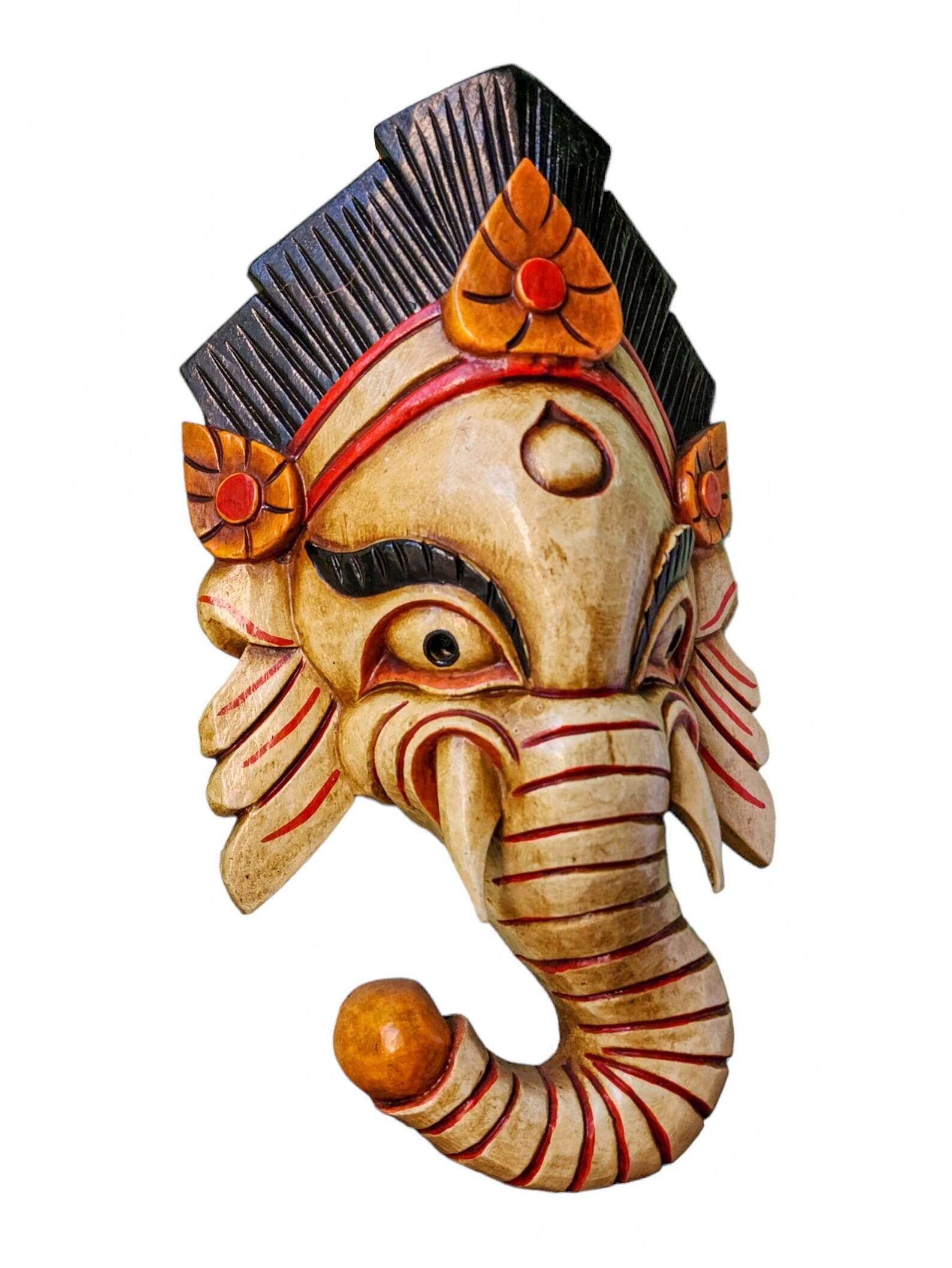 15'' Inches, Ganesh Mask, Handmade Wooden Mask, Wall Hanging, Painted ...
