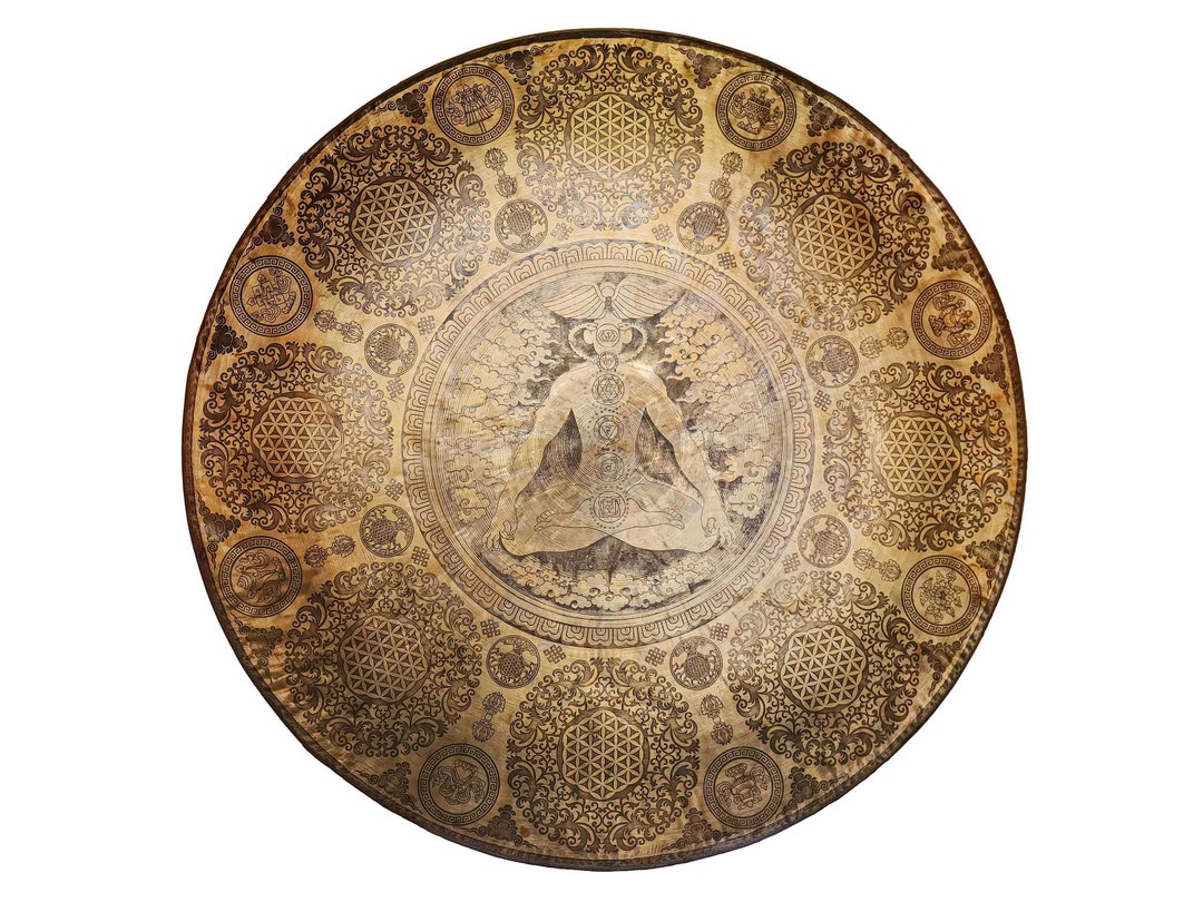 24" Tibetan Handmade Gong Tam Tam With Yoga Man Design, Samadi Design ...