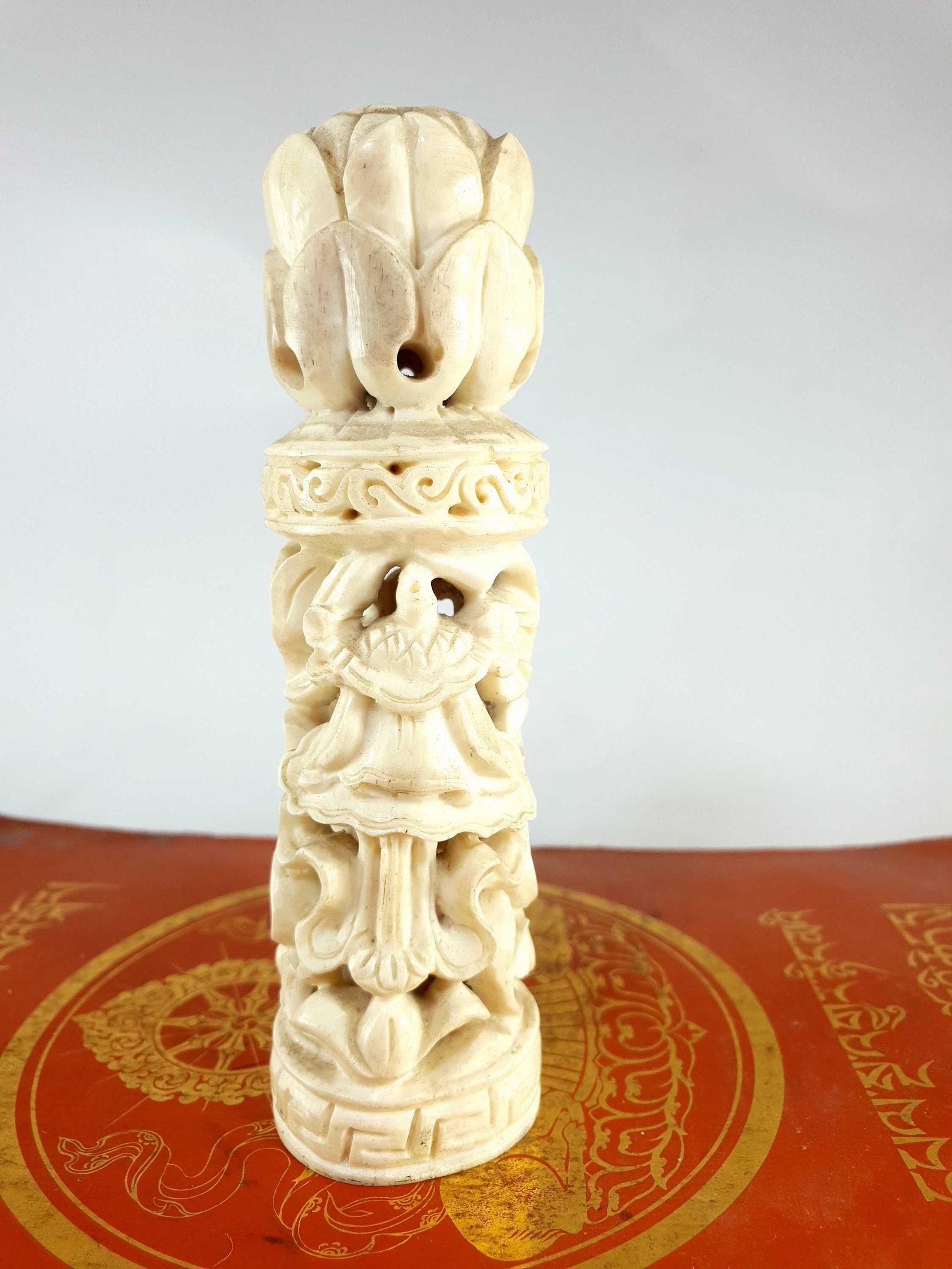 7 Inch, Tibetan Horn Bone Stamp, Dharma Chakra Design. Handmade, so ...