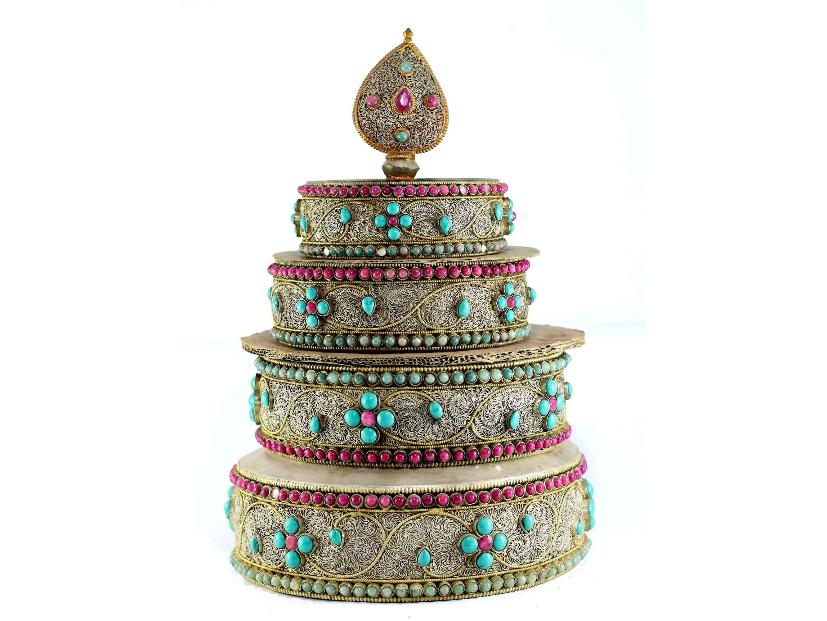 Copper Ratna Mandala Offering Full Silver Plated, Real Stone, With ...