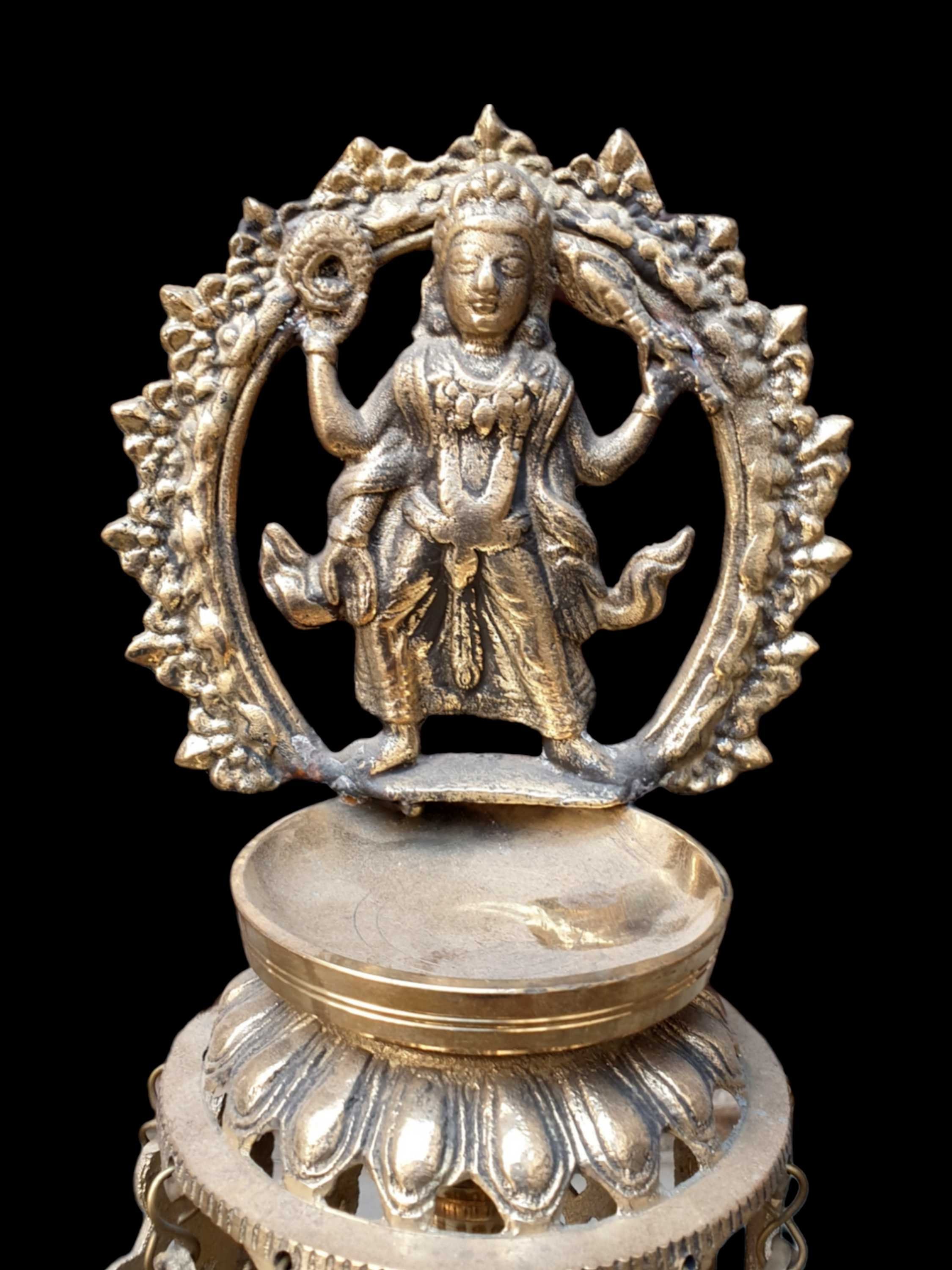 23 Inch, Nepali Traditional Statue of of Panas, Oil Lamp, Sukunda ...