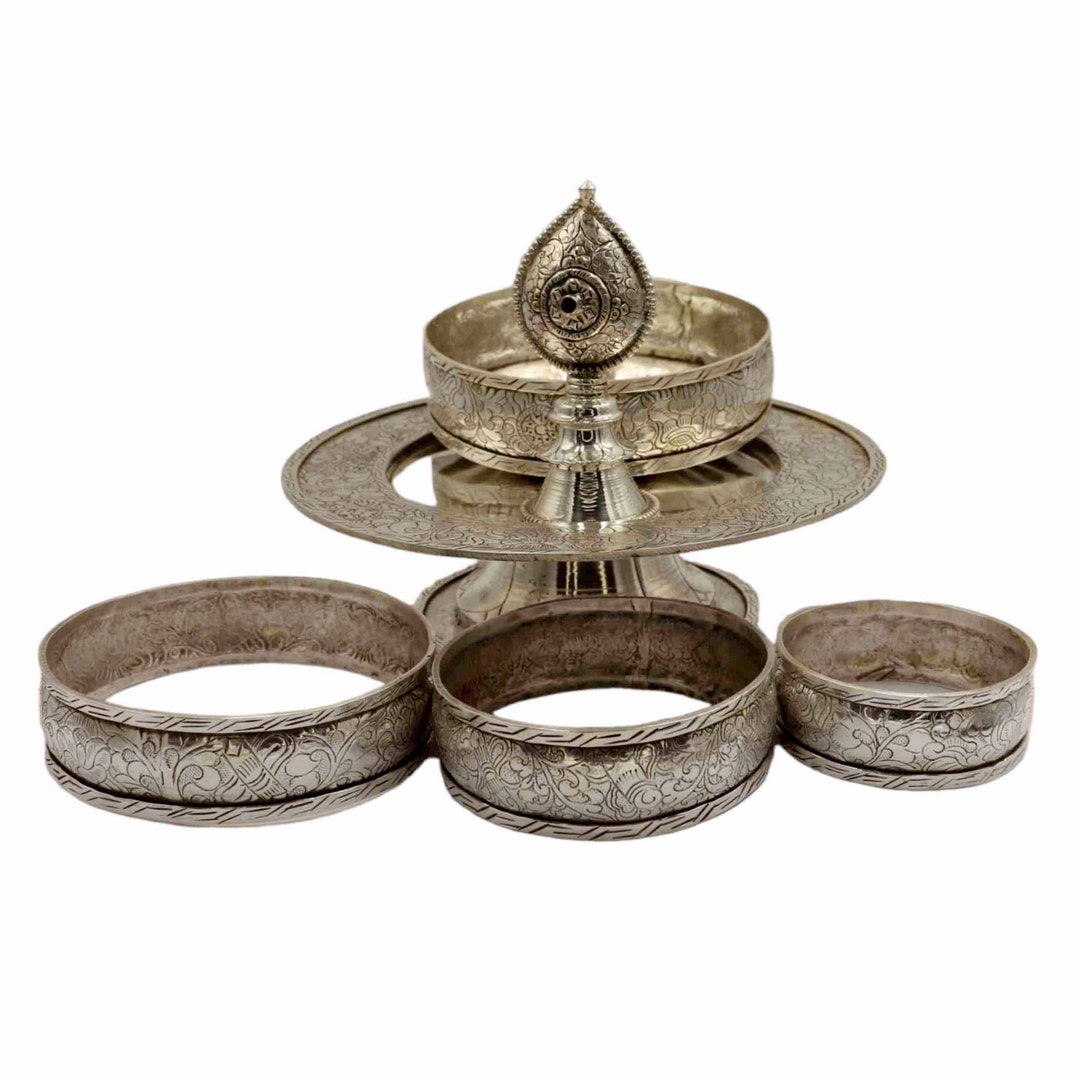 6 Inch, Copper Silver Plated Ratna Mandala Set With Stand, Silver ...