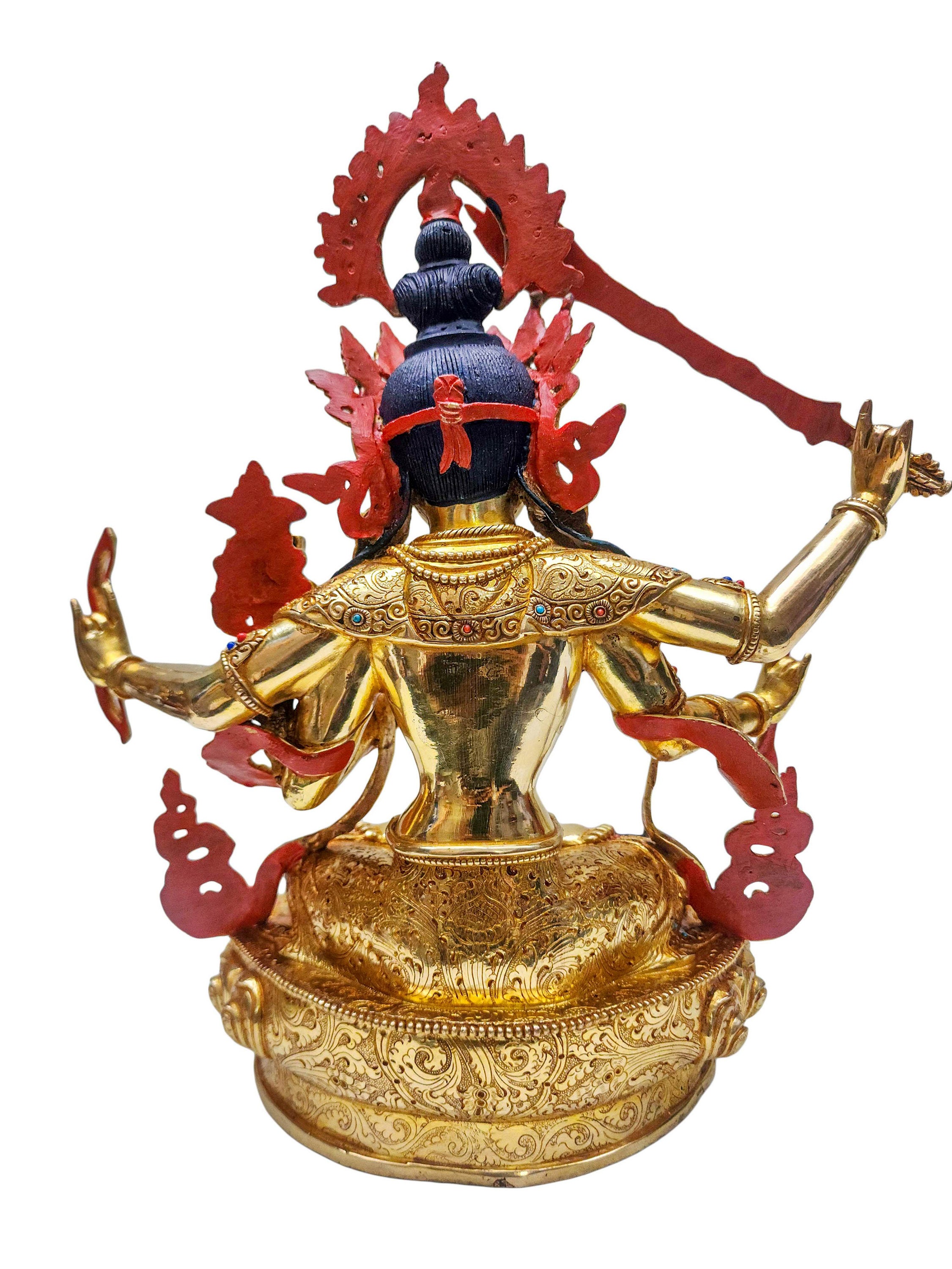 14 Inch, Maha Manjushree, Buddhist Handmade Statue, Gold Plated With ...