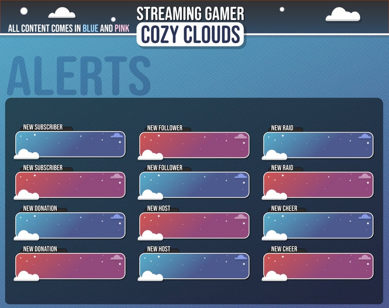 Streaming Gamer Animated Twitch Pack | Cozy Clouds | Streamer Package ...