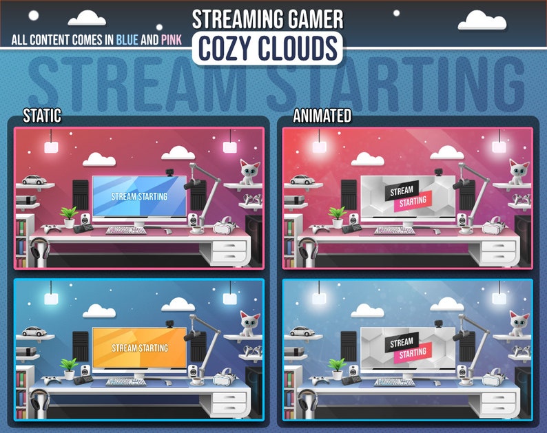 Streaming Gamer Animated Twitch Pack | Cozy Clouds | Streamer Package ...